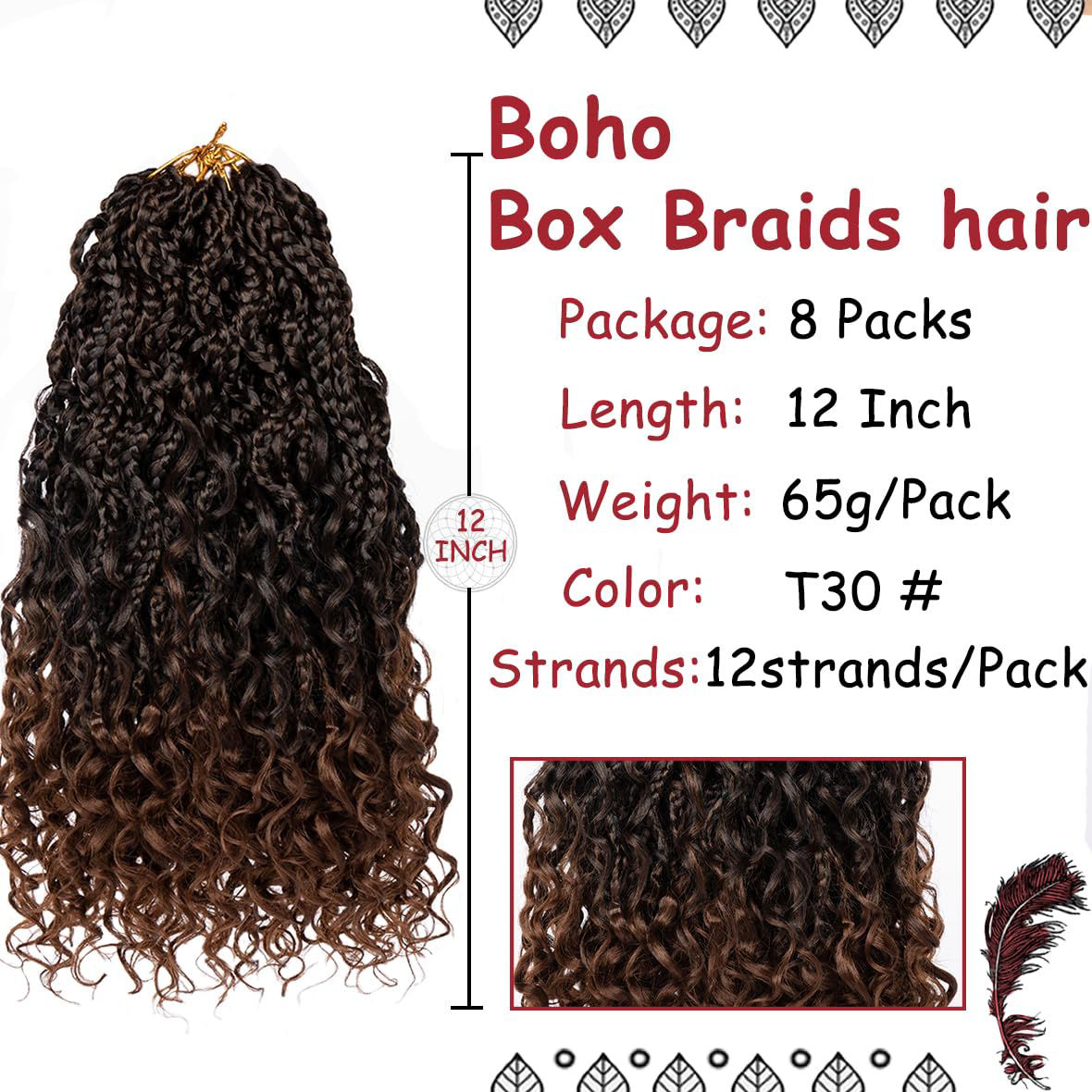 GetUSCart- Beverlee Boho Box Braids 8 Packs Goddess Box Braids 12 Inch ...