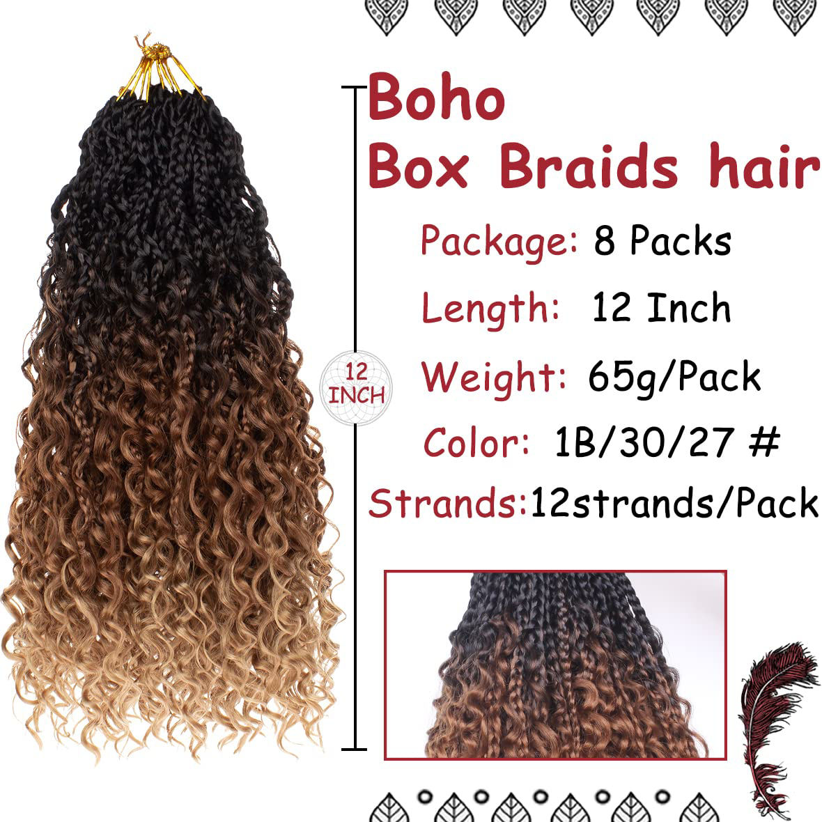 GetUSCart- Beverlee Boho Box Braids 8 Packs Goddess Box Braids 12 Inch ...
