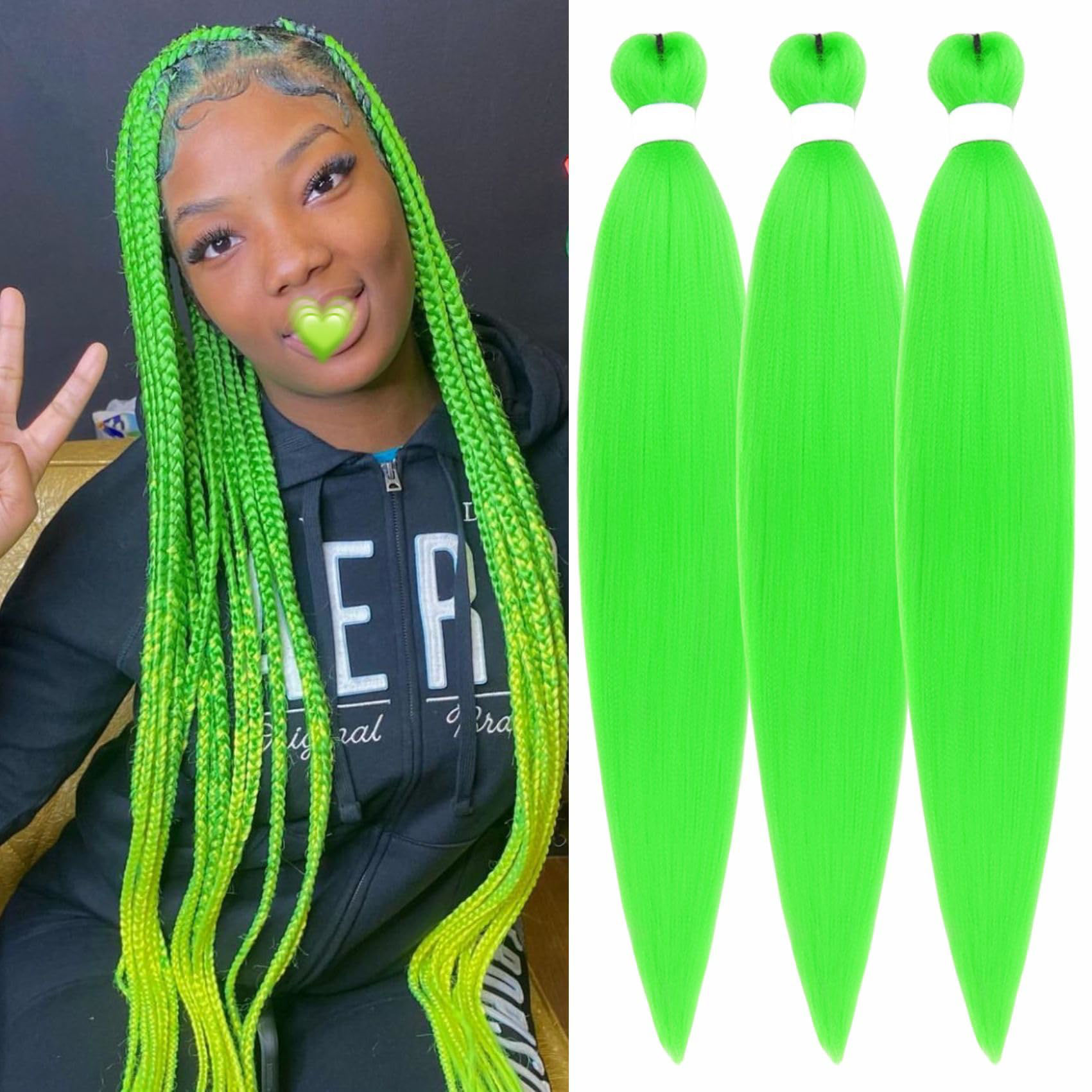GetUSCart- Gozill Neon Green Braiding Hair Pre Stretched Kanekalon ...