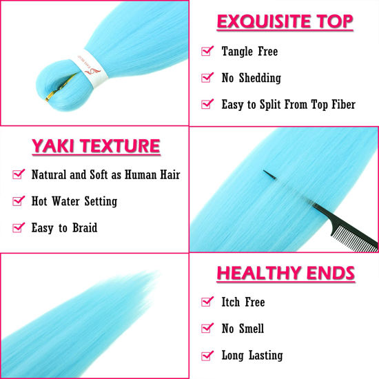 GetUSCart- Dorsanee Light Blue Braiding Hair Pre Stretched 24 Inch 3 ...