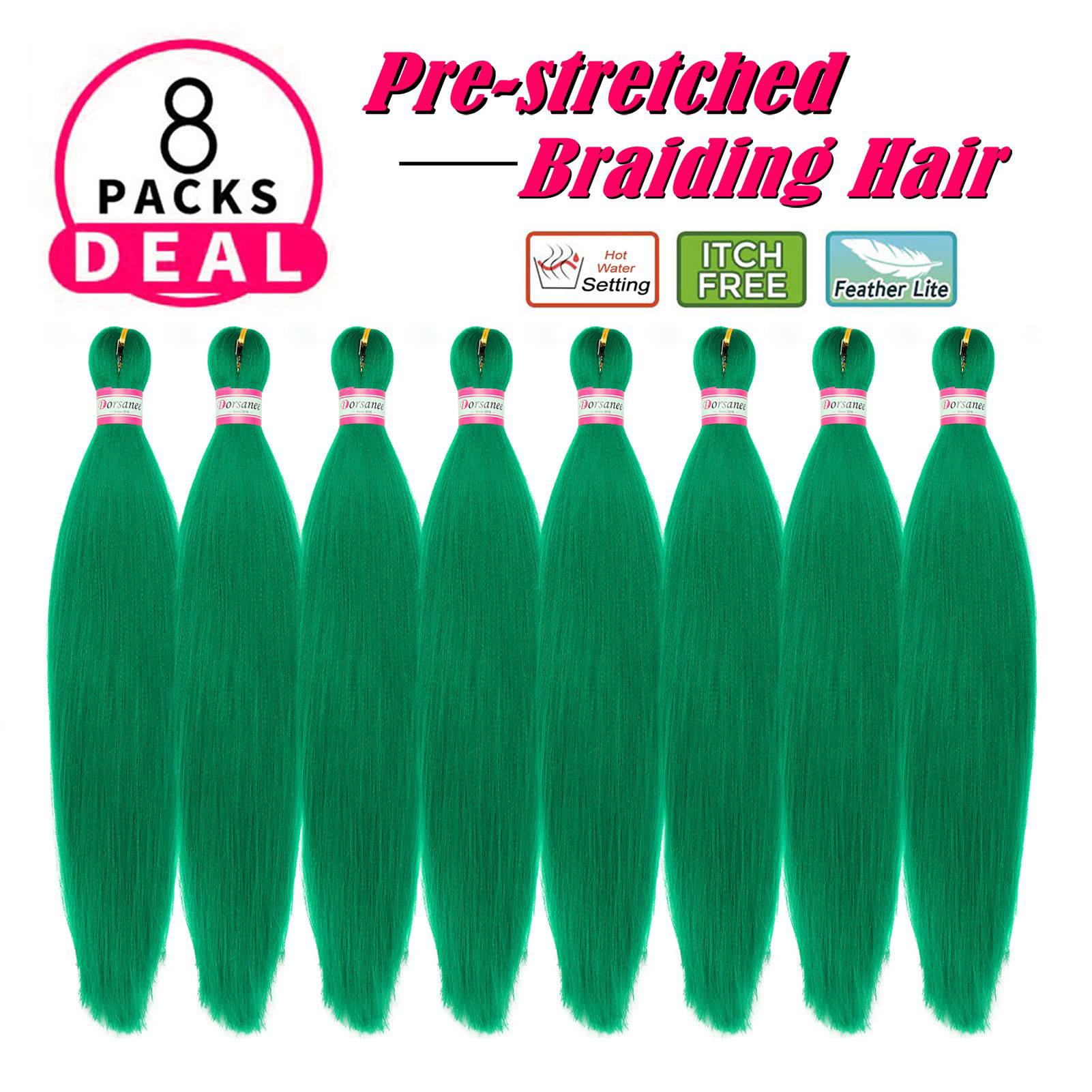 GetUSCart- Green Braiding Hair Pre Stretched 20 Inch 8 Packs Braiding ...