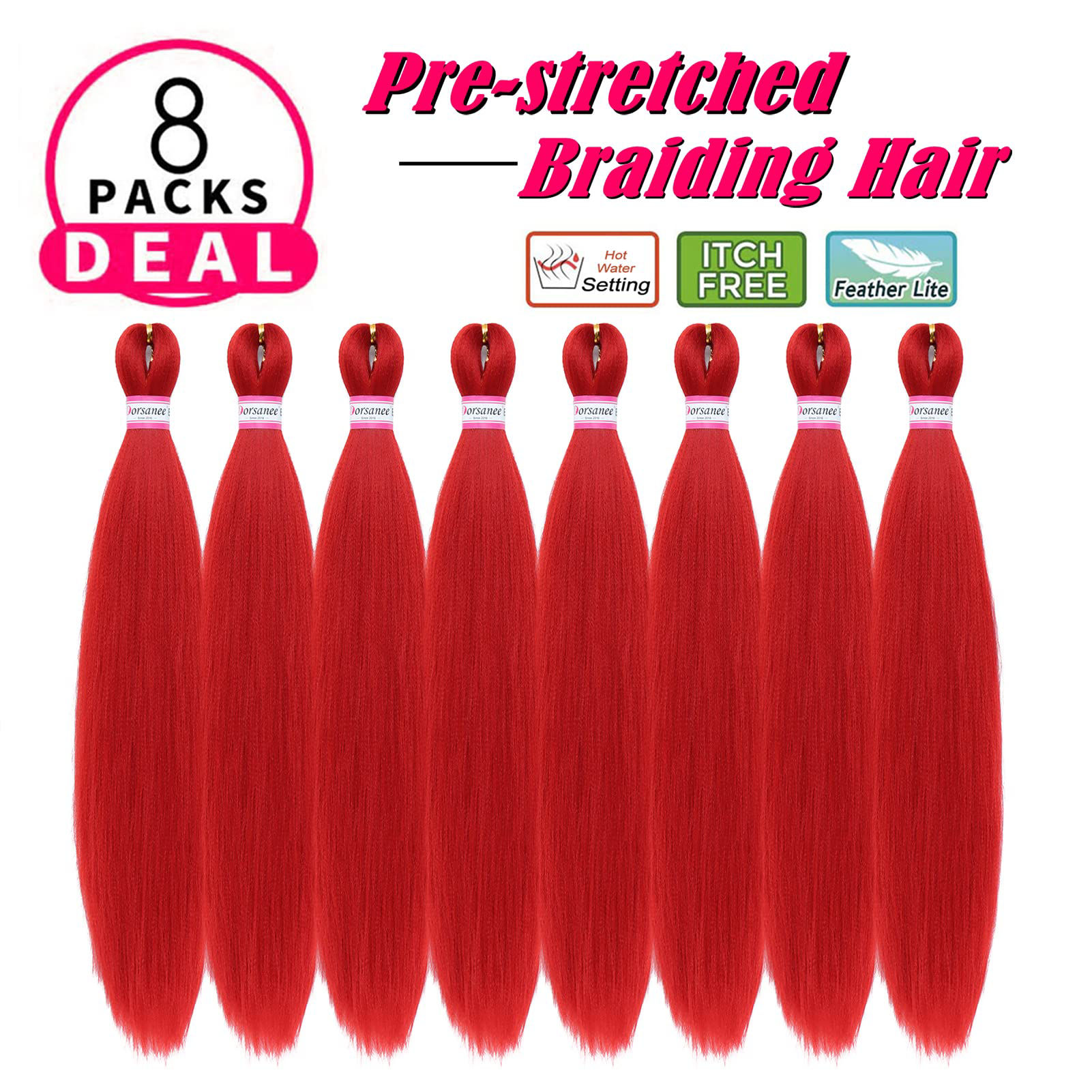 GetUSCart- Red Braiding Hair Pre Stretched 20 Inch 8 Packs Braiding ...