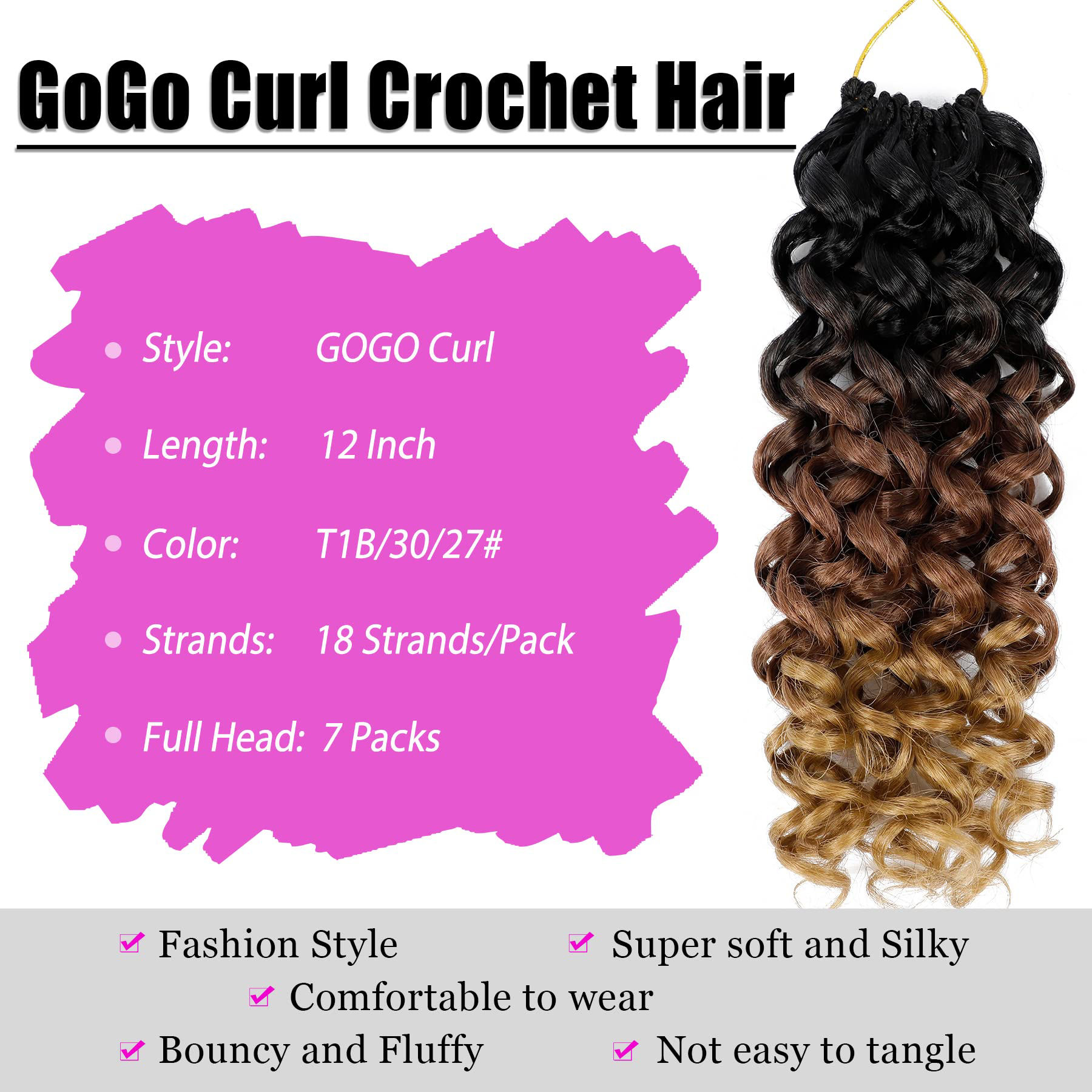 GetUSCart- 7 Packs GoGo Curl Crochet Hair 12 Inch Short Curly Crochet ...