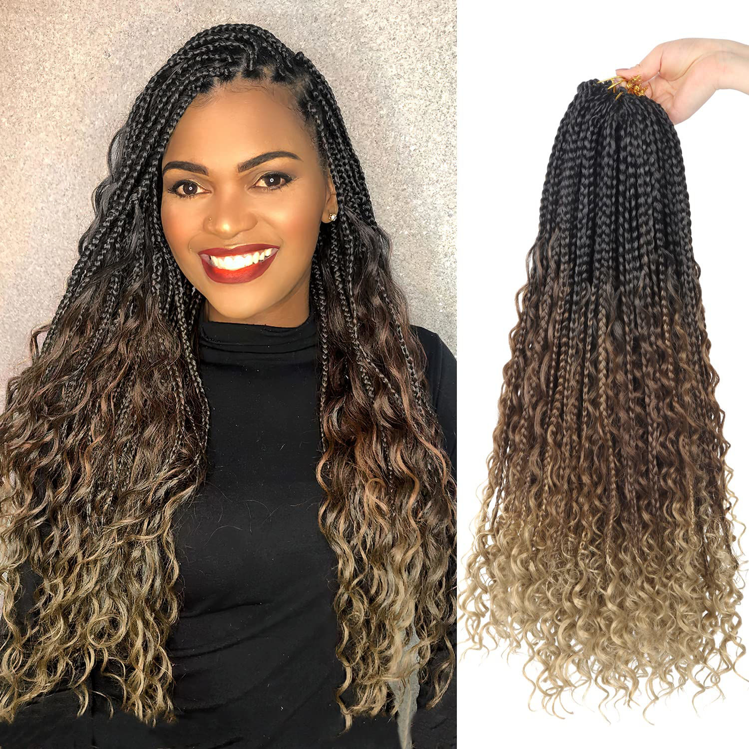 GetUSCart- Goddess Box Braids Crochet Hair With Curly Ends 22 Inch ...