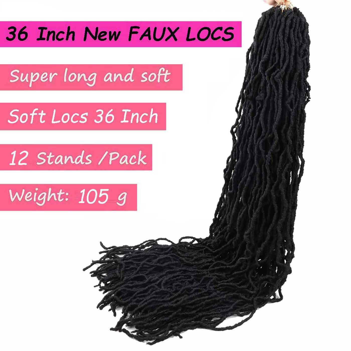 GetUSCart- 4 Packs Soft Locs Crochet Hair Pre Looped 36 Inch Long Faux ...