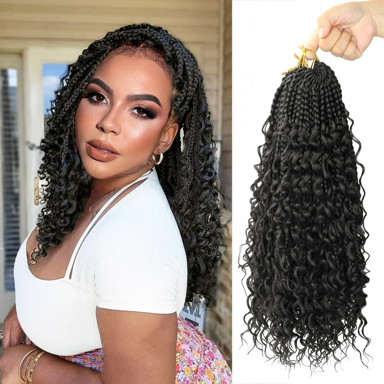 GetUSCart- Goddess Box Braids Crochet Hair With Curly Ends 16 Inch ...