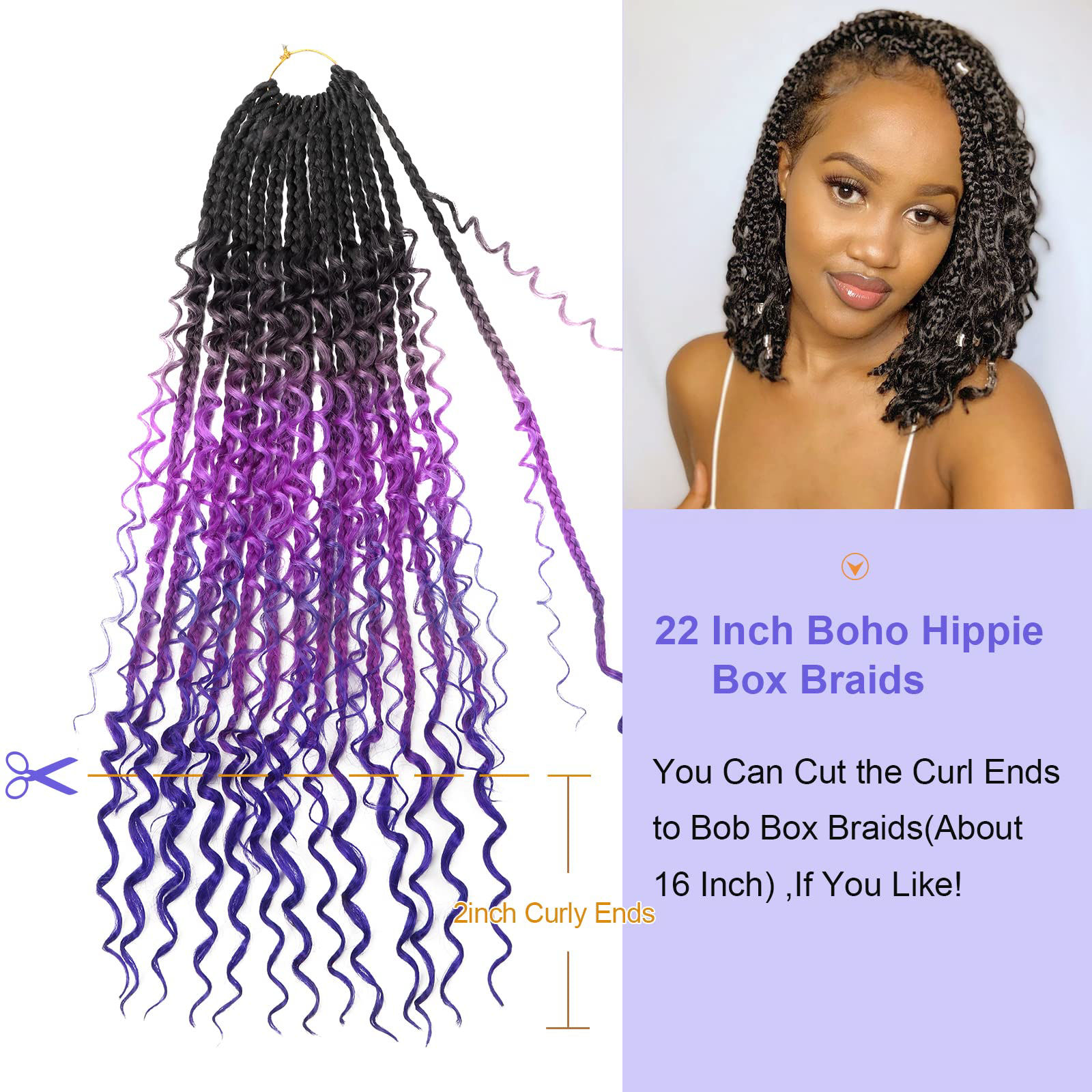GetUSCart- Goddess Box Braids Crochet Hair With Curly Ends 22 Inch ...