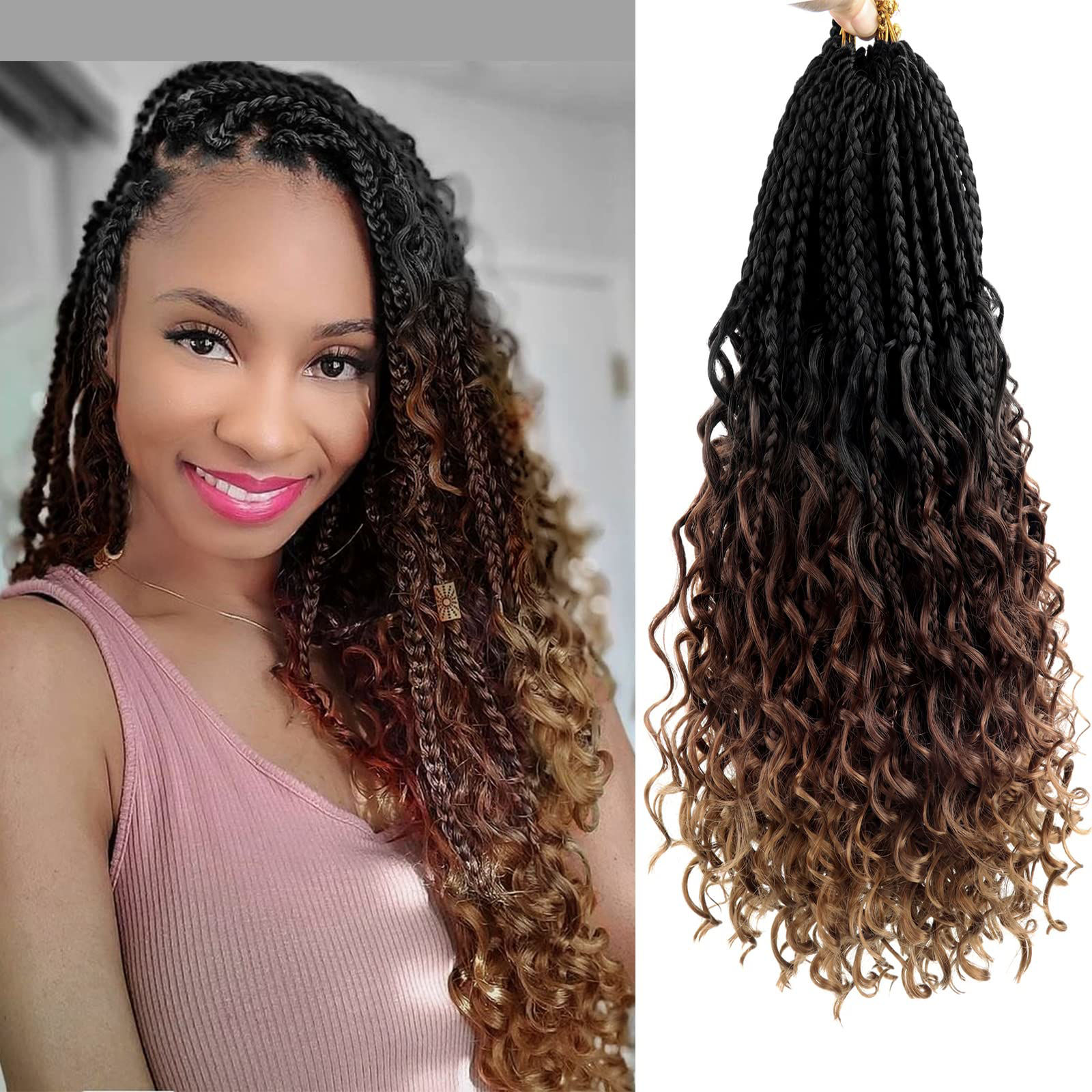 GetUSCart- Goddess Box Braids Crochet Hair With Curly Ends 16 Inch ...