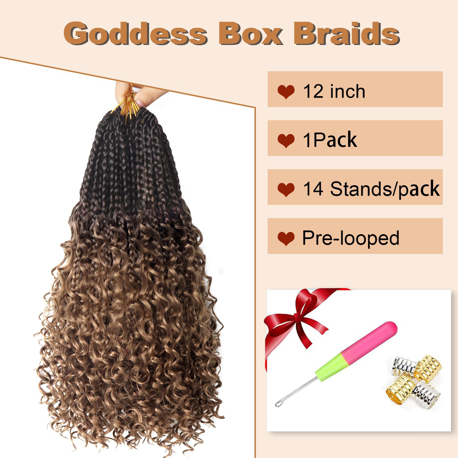 GetUSCart- Goddess Box Braids Crochet Hair With Curly Ends 12 Inch ...