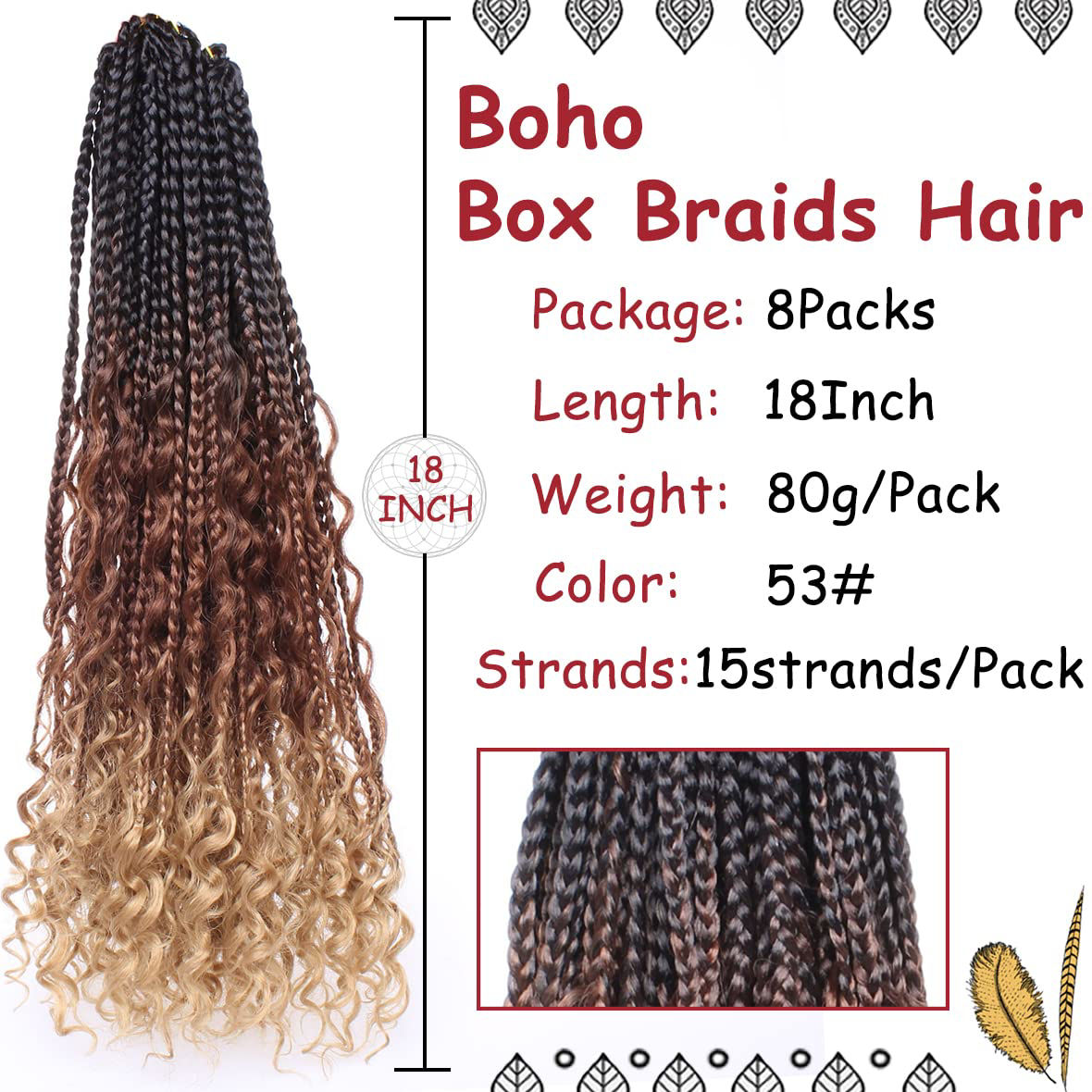 GetUSCart- Beverlee 18 Inch Boho Box Braids 8 Packs Goddess Box Braids ...