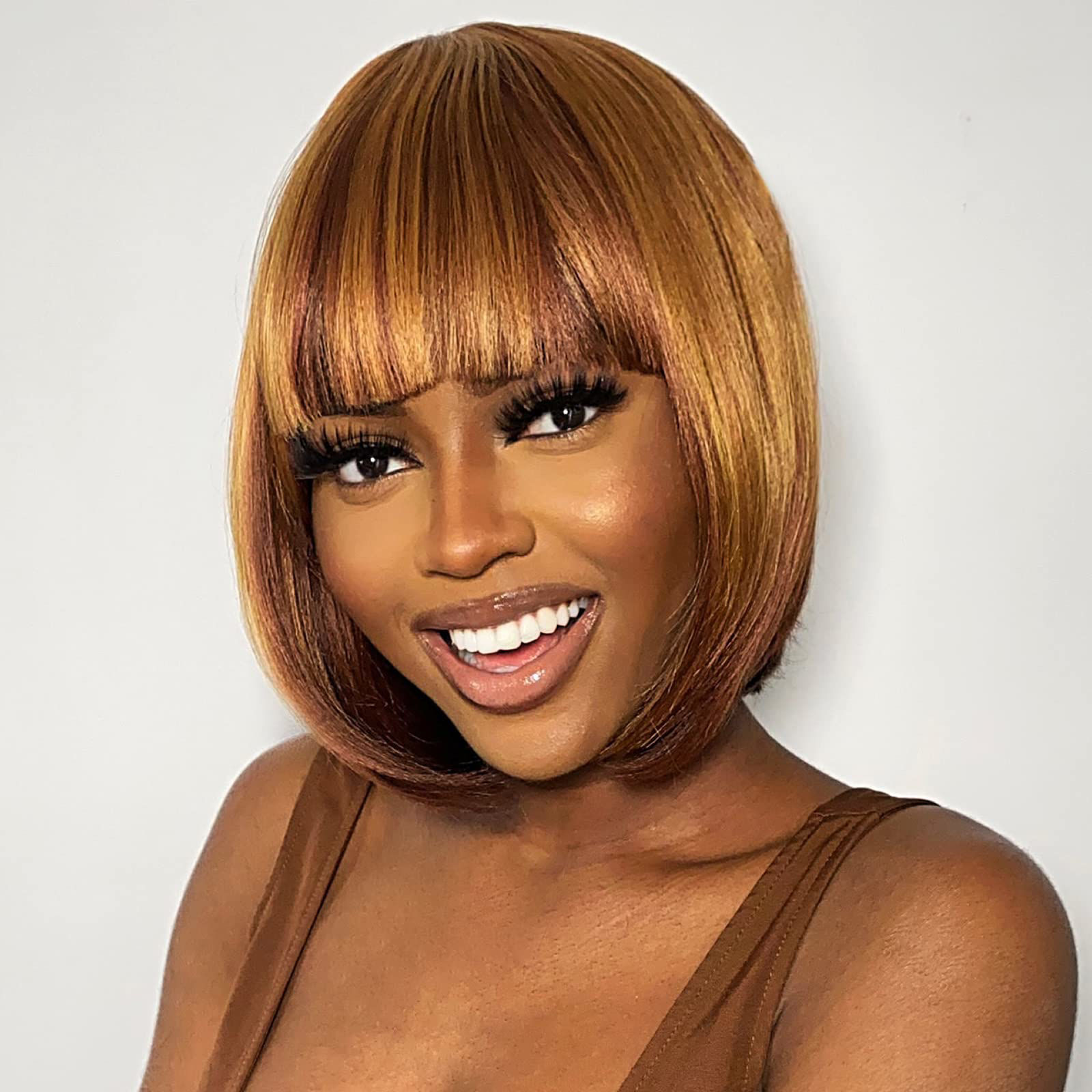 GetUSCart- ToyoTress Short Bob Wigs With Bangs - 10 Inch Brown Mix ...