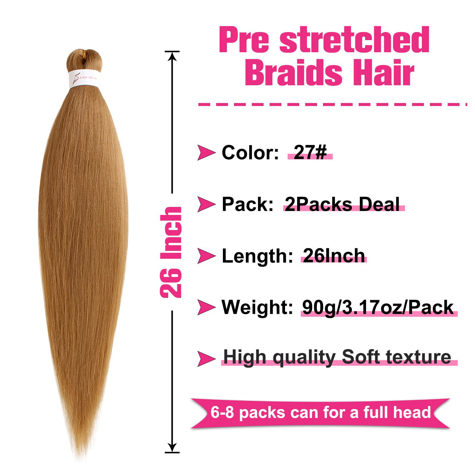 GetUSCart- Unionbeauty 2 Packs Pre Streched Braiding Hair 26 Inch ...