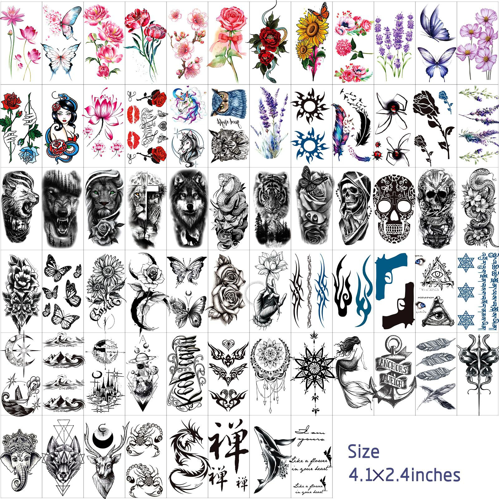 GetUSCart- 80 Sheets Temporary Tattoos Stickers, Fake Body Arm Chest ...