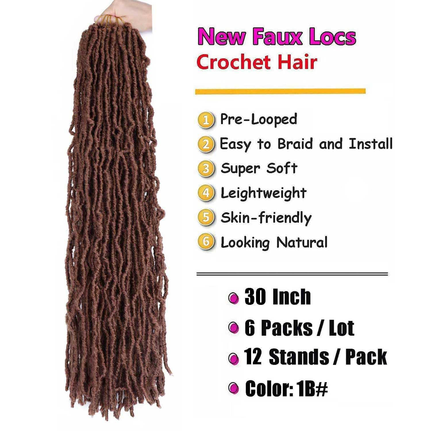 GetUSCart- 30 Inch Soft Locs Crochet Hair Pre Looped 6 Packs Faux Locs ...