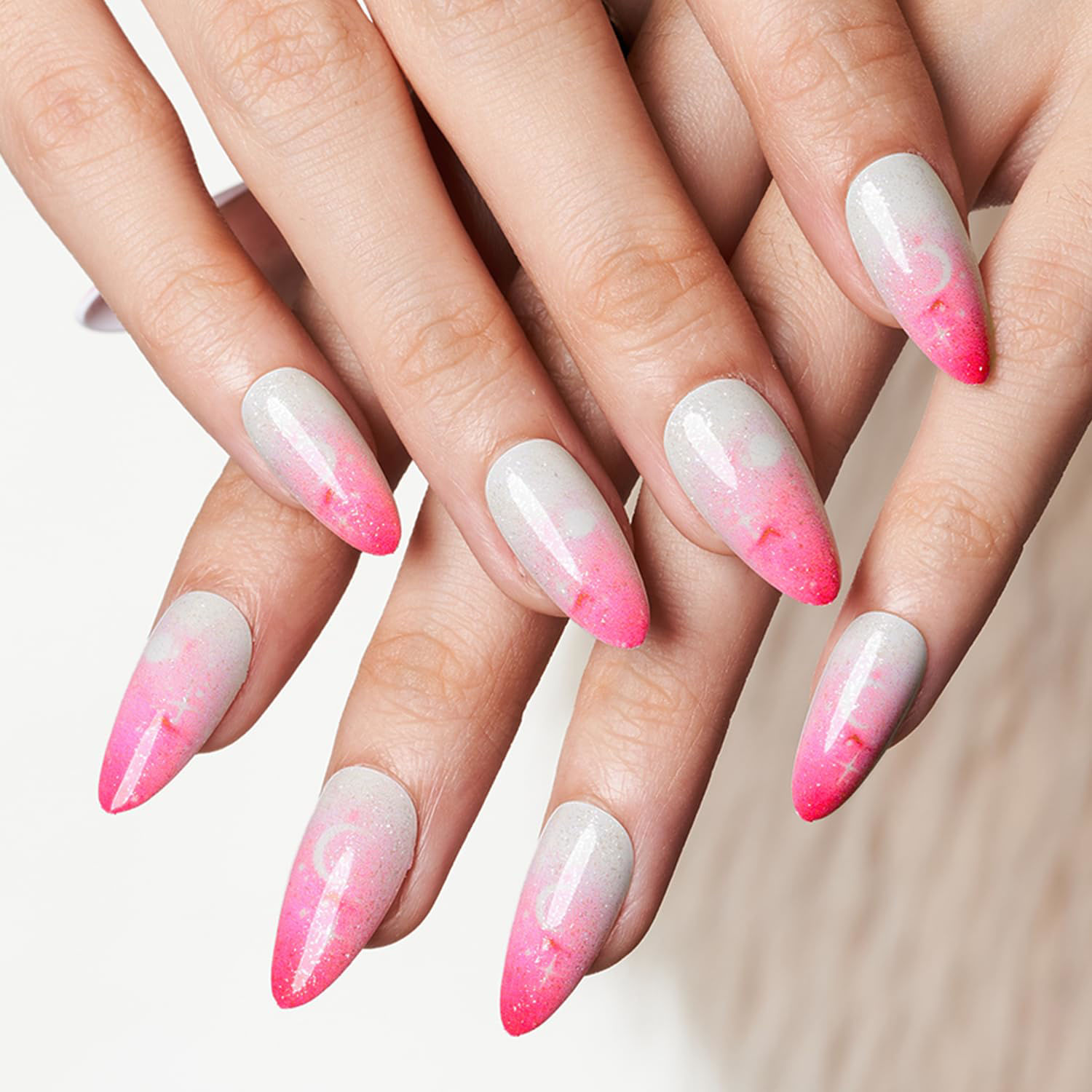 GetUSCart- GLAMERMAID Hot Pink Ombre Press on Nails Short Almond ...