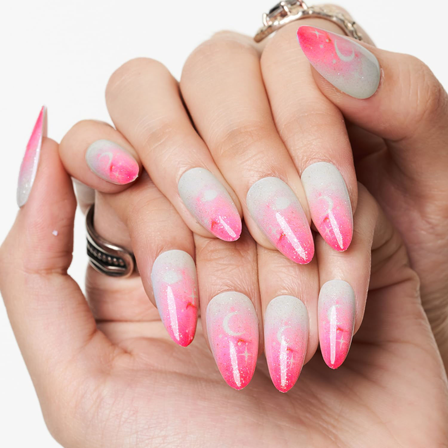 GetUSCart- GLAMERMAID Hot Pink Ombre Press on Nails Short Almond ...
