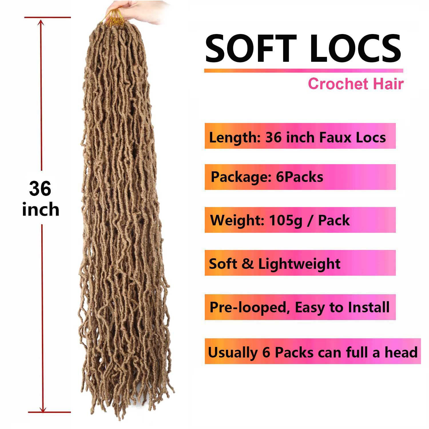 GetUSCart- Datuoda 36 Inch Soft Locs Crochet Hair Pre looped 6 Packs ...
