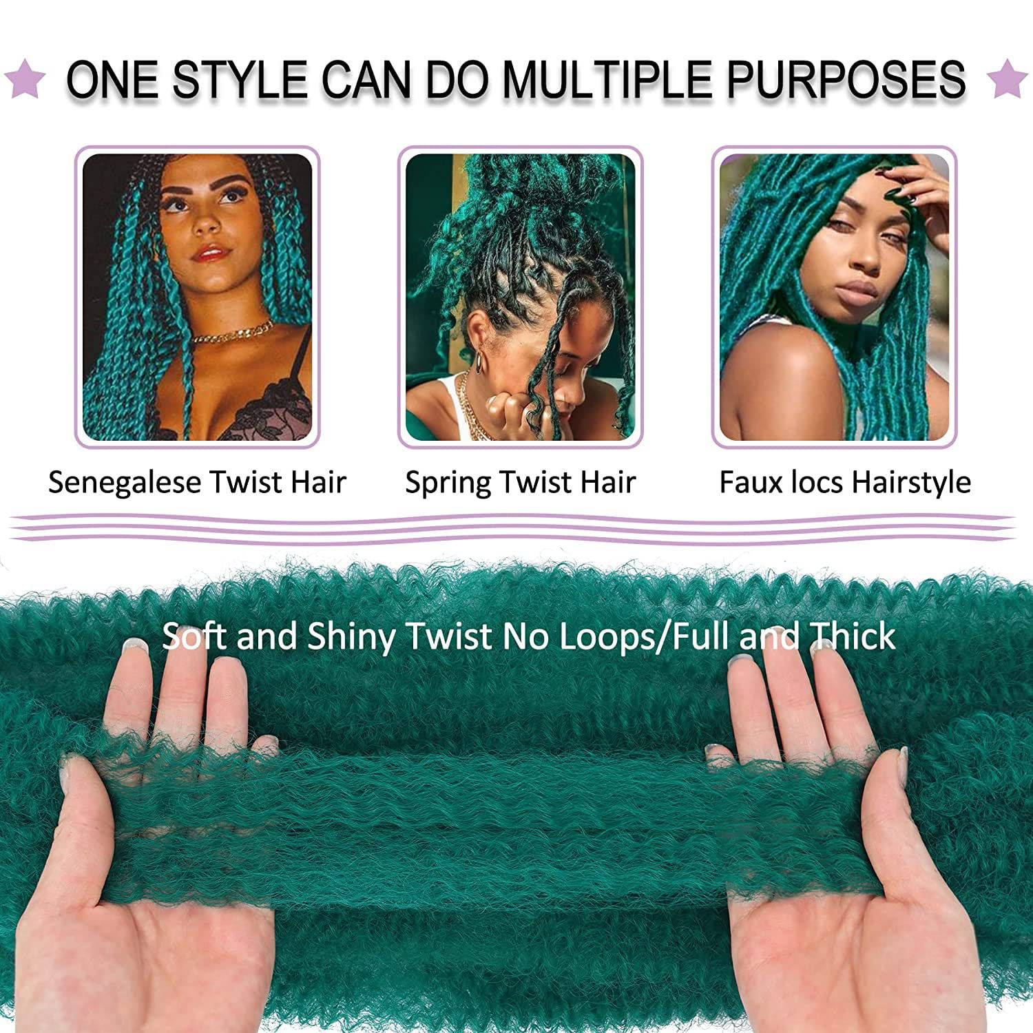 GetUSCart- 3 Packs Springy Afro Twist Hair 10 inch Green# Pre-Separated ...
