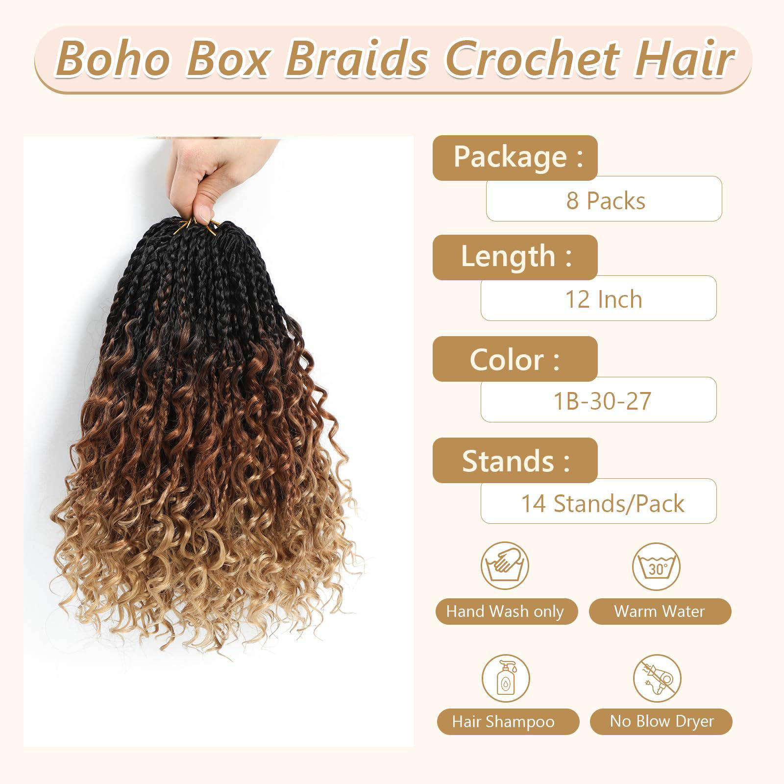 GetUSCart- 8 Packs Boho Braids Crochet Hair-12 Inch Crochet Box Braids ...