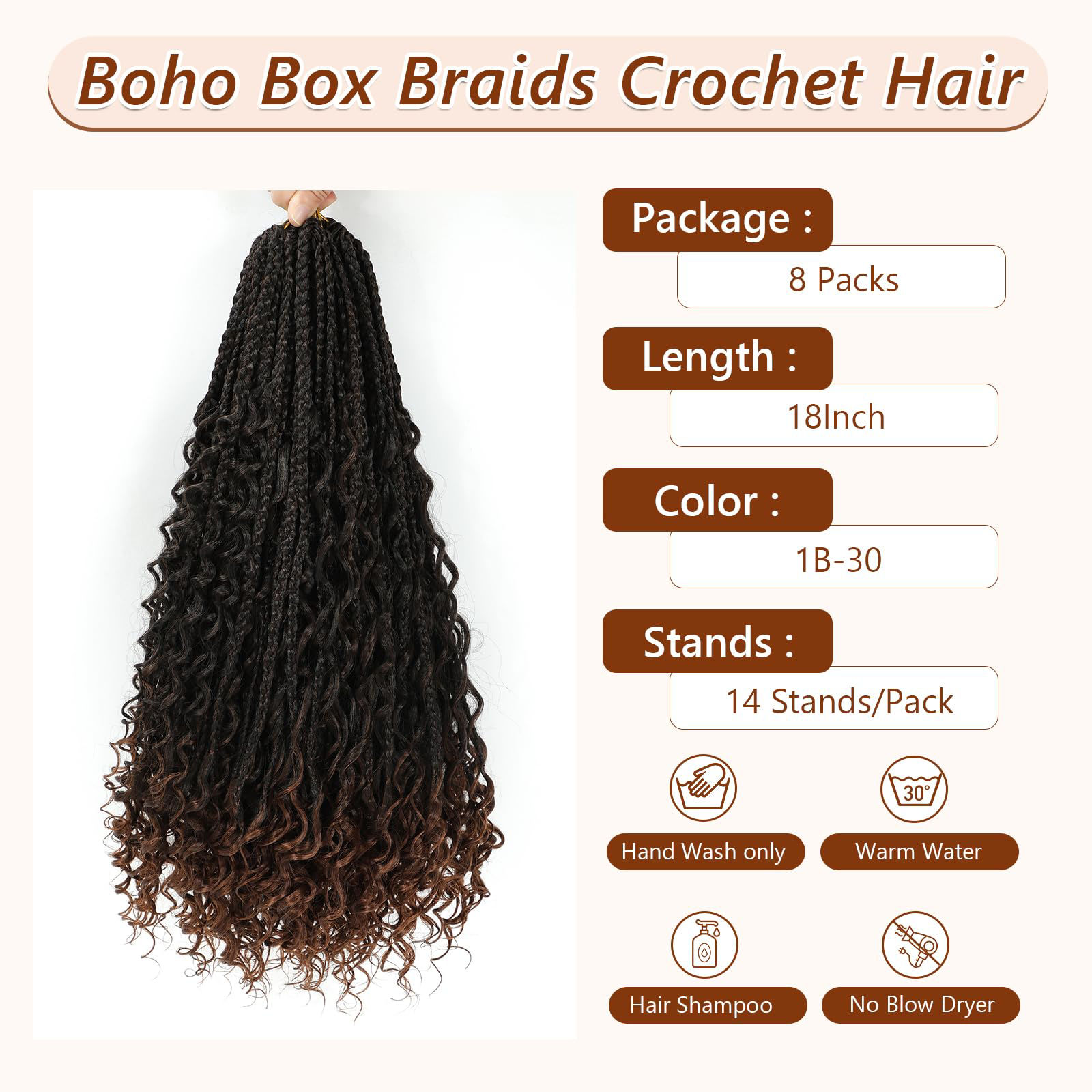GetUSCart- 8 Packs Crochet Box Braids- Boho Box Braids Crochet Braids ...