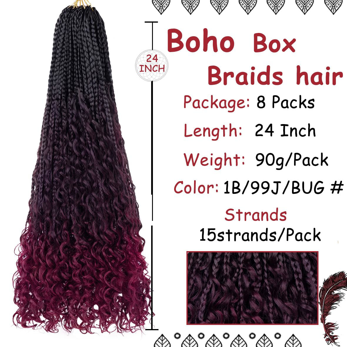 GetUSCart- Beverlee 24 Inch Boho Box Braids 8 Packs Goddess Box Braids ...