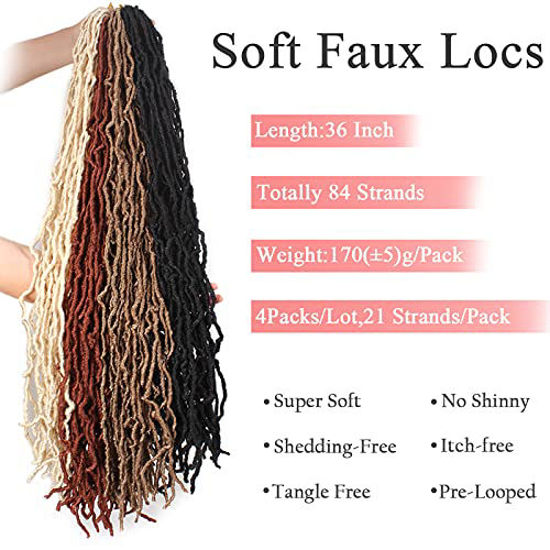 GetUSCart- Leeven 4 Packs 36 Inch Curly Wavy Faux Locs Crochet Hair ...