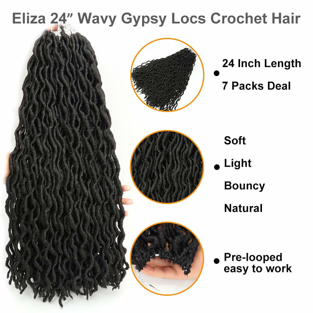 GetUSCart- Eliza 24 Inch Wavy Gypsy Locs Crochet Hair 7 Packs Goddess ...