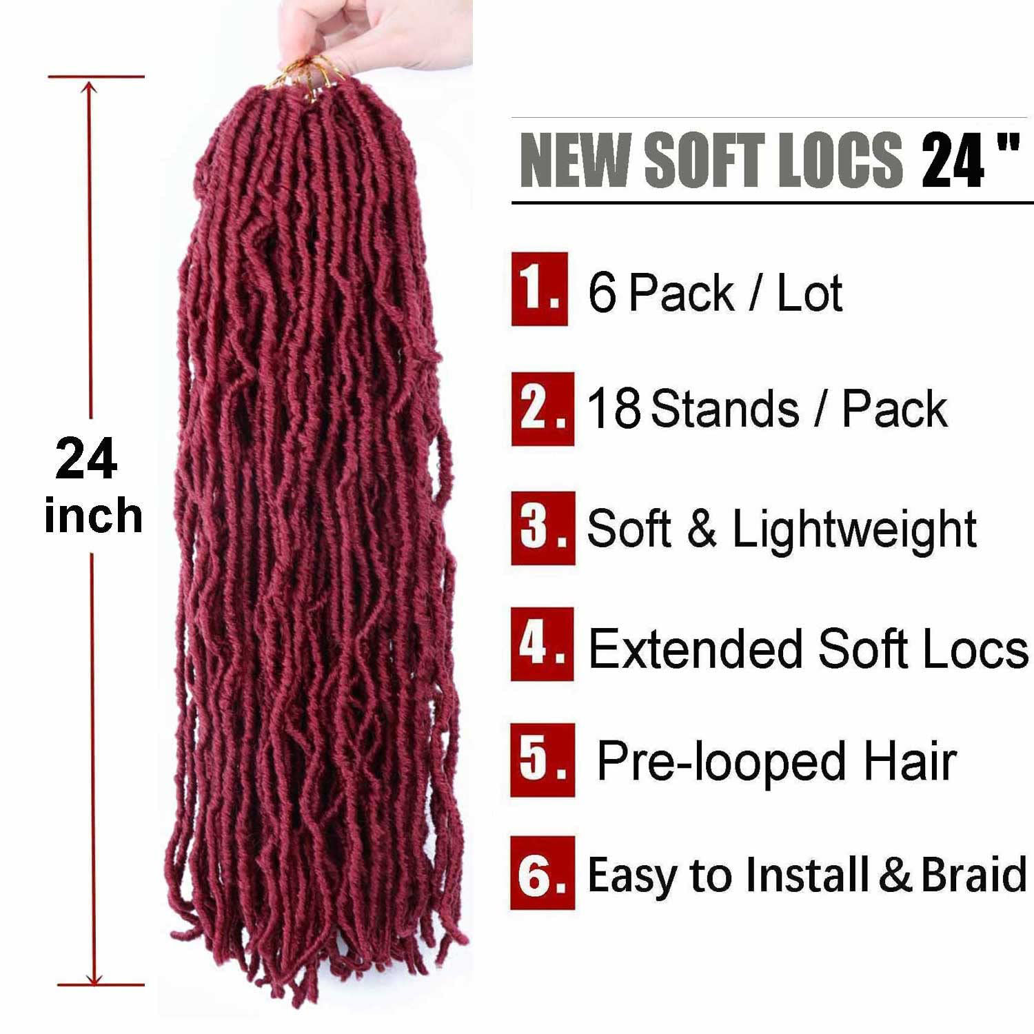 GetUSCart- 24 Inch Soft Locs Crochet Hair Pre Looped 6 Packs Faux Locs ...