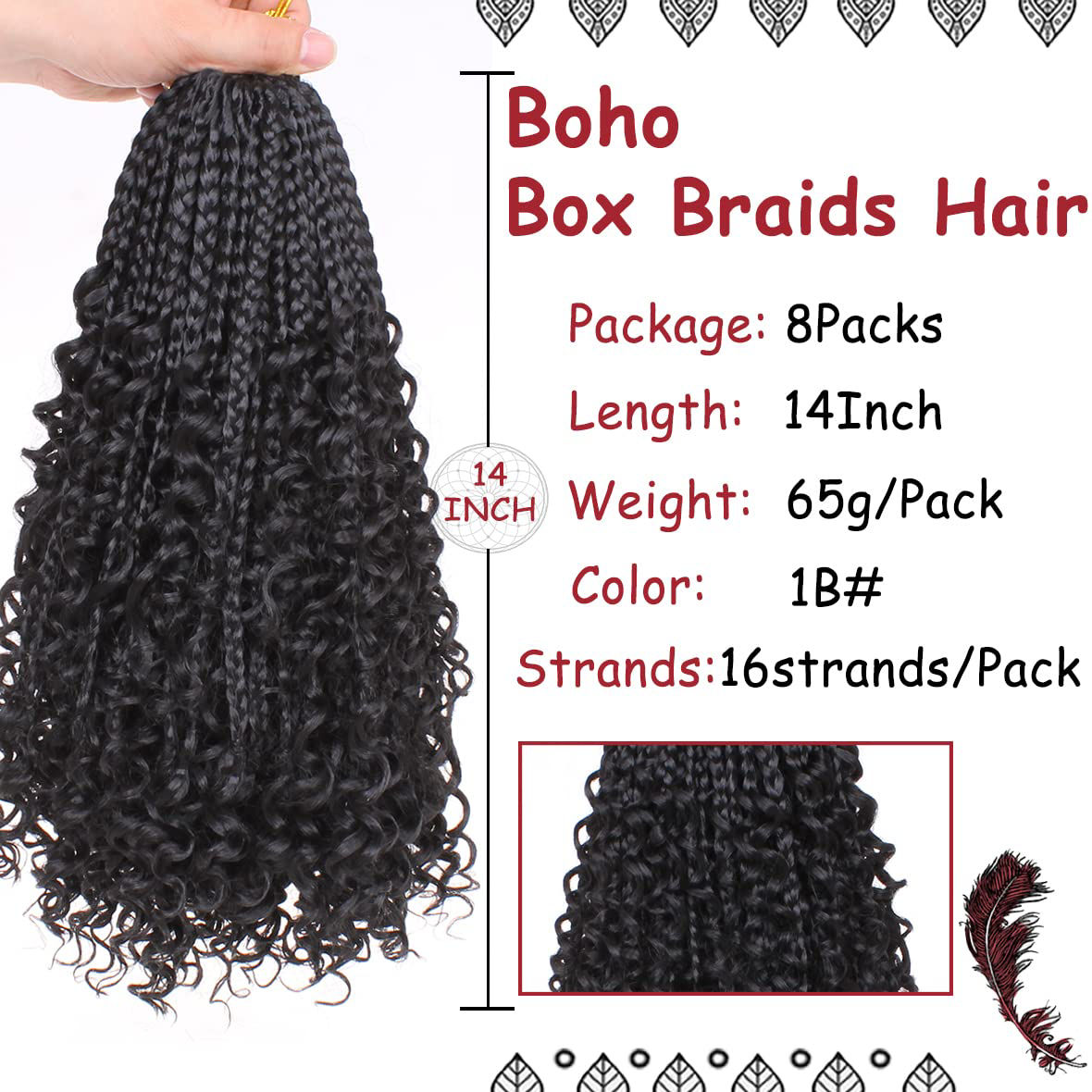GetUSCart- Beverlee 14 Inch Boho Box Braids 8 Packs 128 Strands Goddess ...