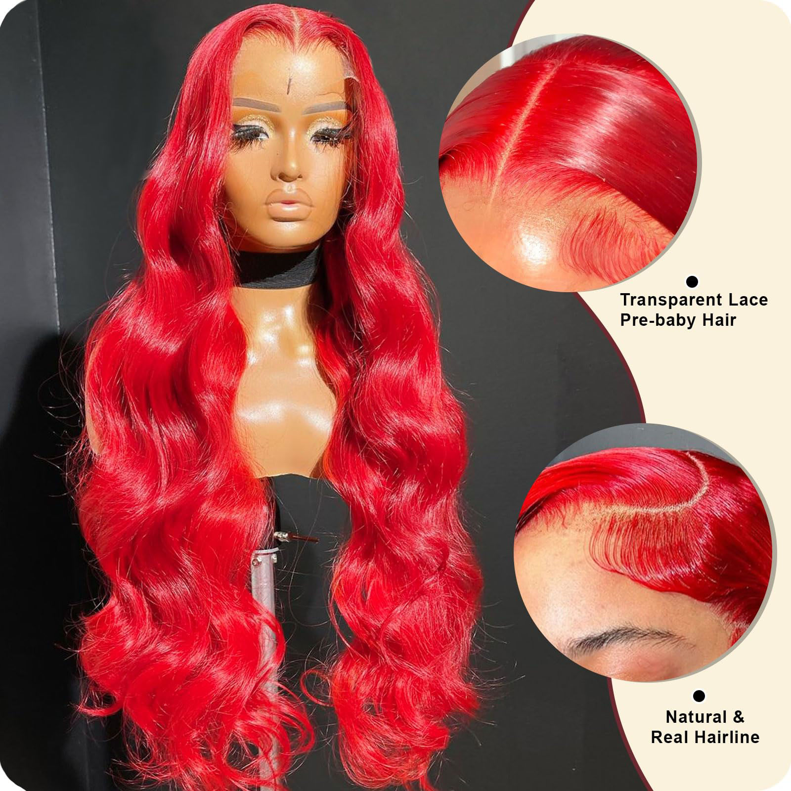 GetUSCart- Ruaswey 30 Inch Red Wig Human Hair 13x4 Body Wave Red HD ...