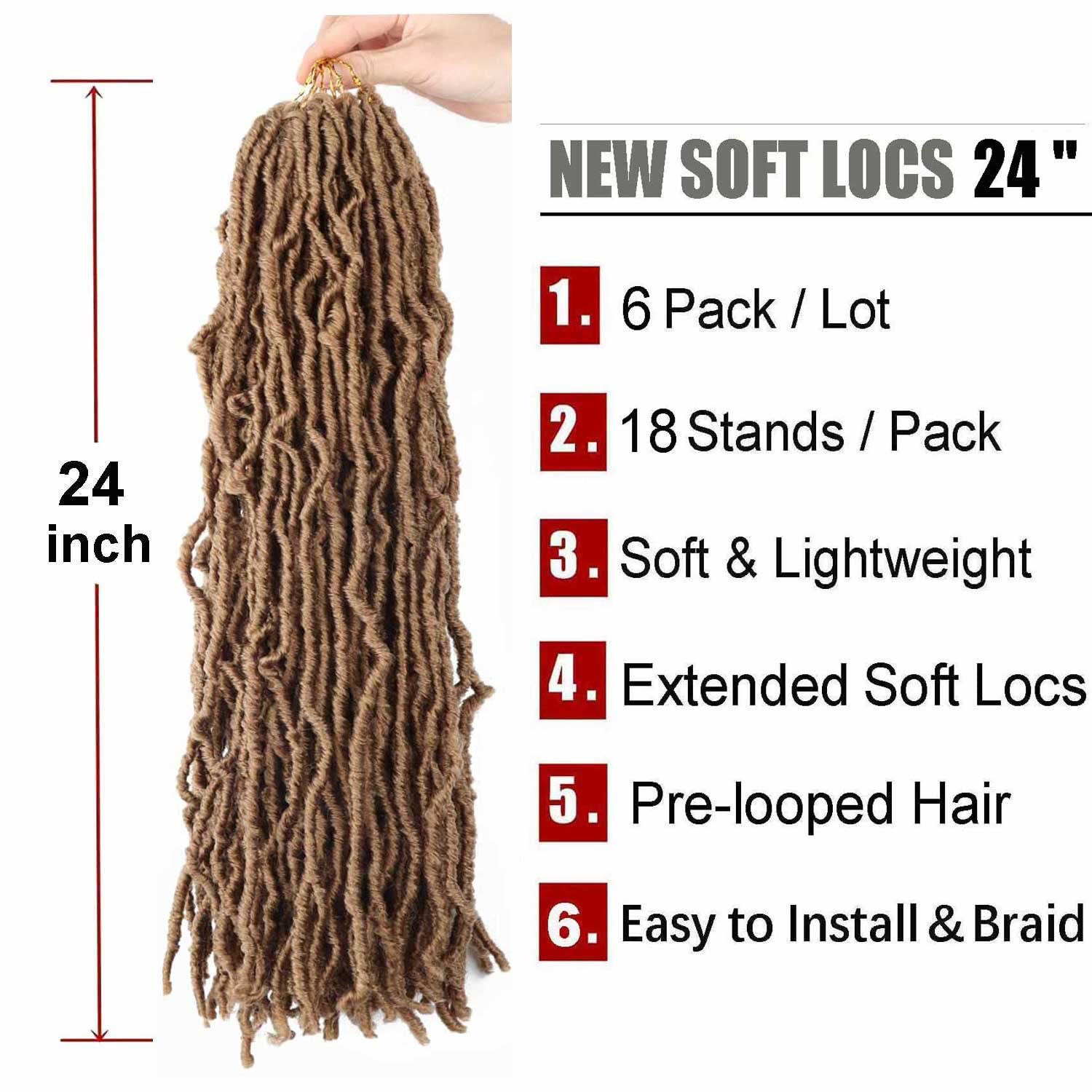 GetUSCart- 6 Packs 24 Inch Soft Faux Locs Crochet Hair Pre Looped New ...