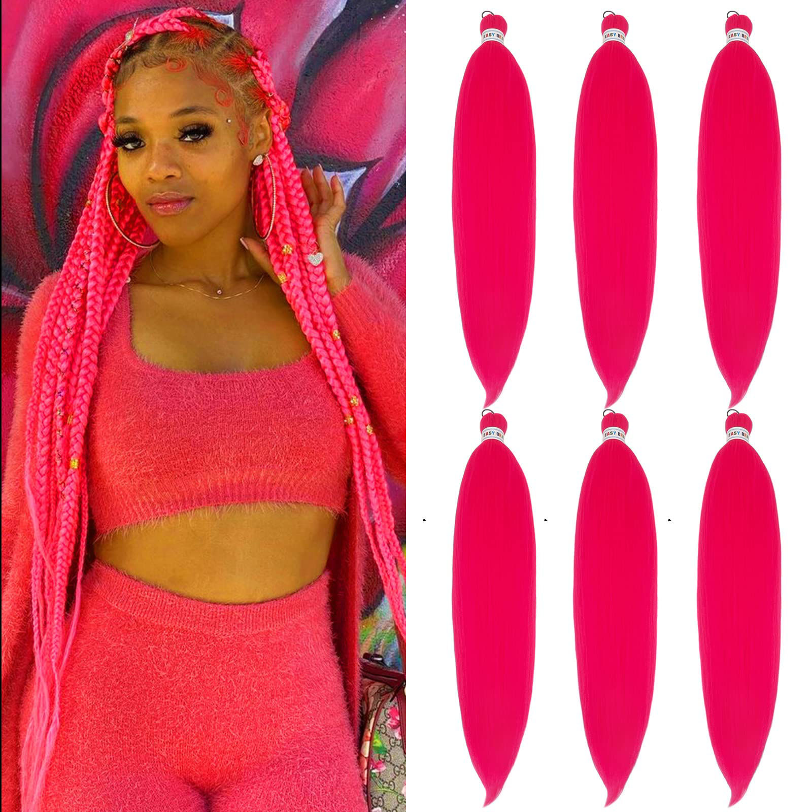 GetUSCart- UPruyo Hot Pink Braiding Hair Pre Stretched kanekalon Pink ...