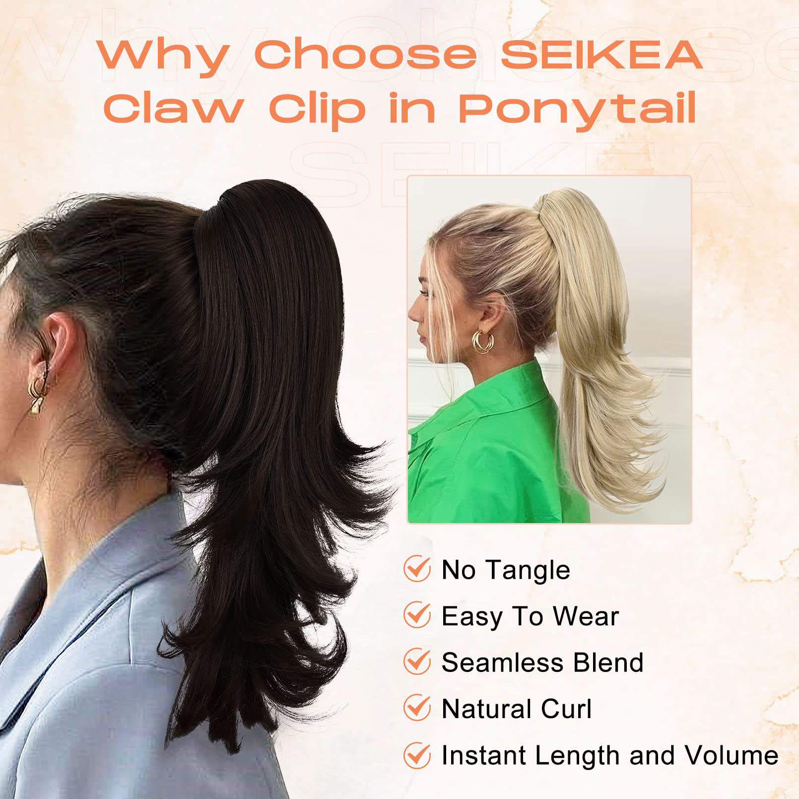 GetUSCart- SEIKEA 18" Ponytail Extension Claw Long Curly Wavy Thick Jaw ...