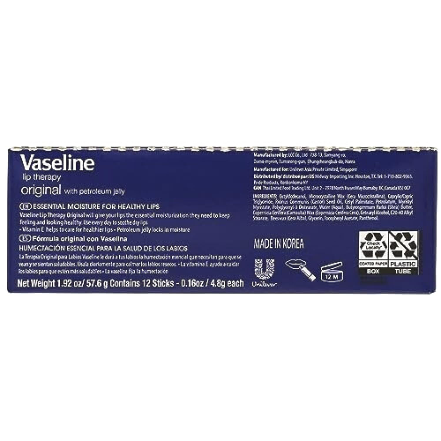GetUSCart- Vaseline Lip Original - 12 Pack Box
