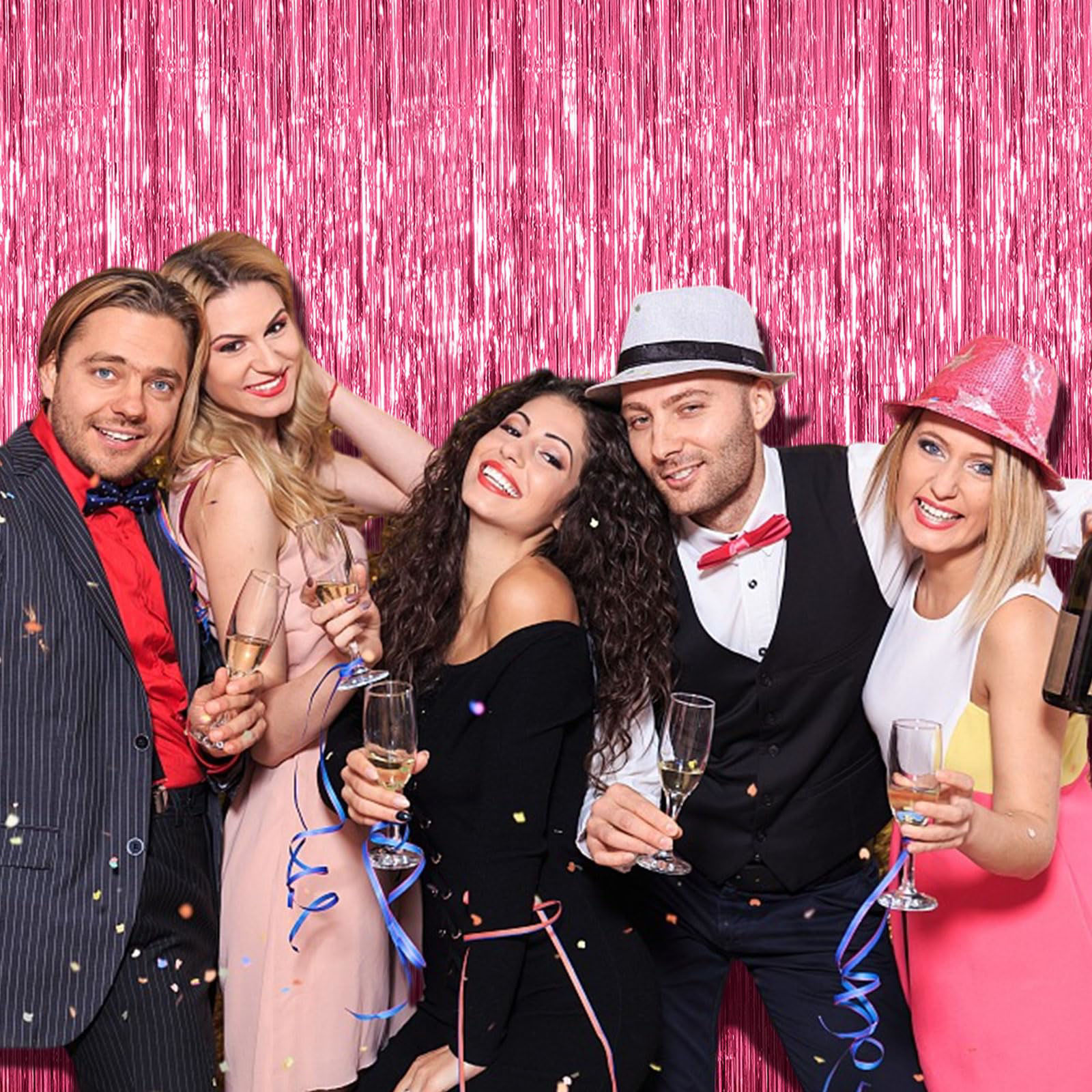 GetUSCart- 20 Pack Foil Curtain Backdrop Pink Metallic Tinsel Foil ...