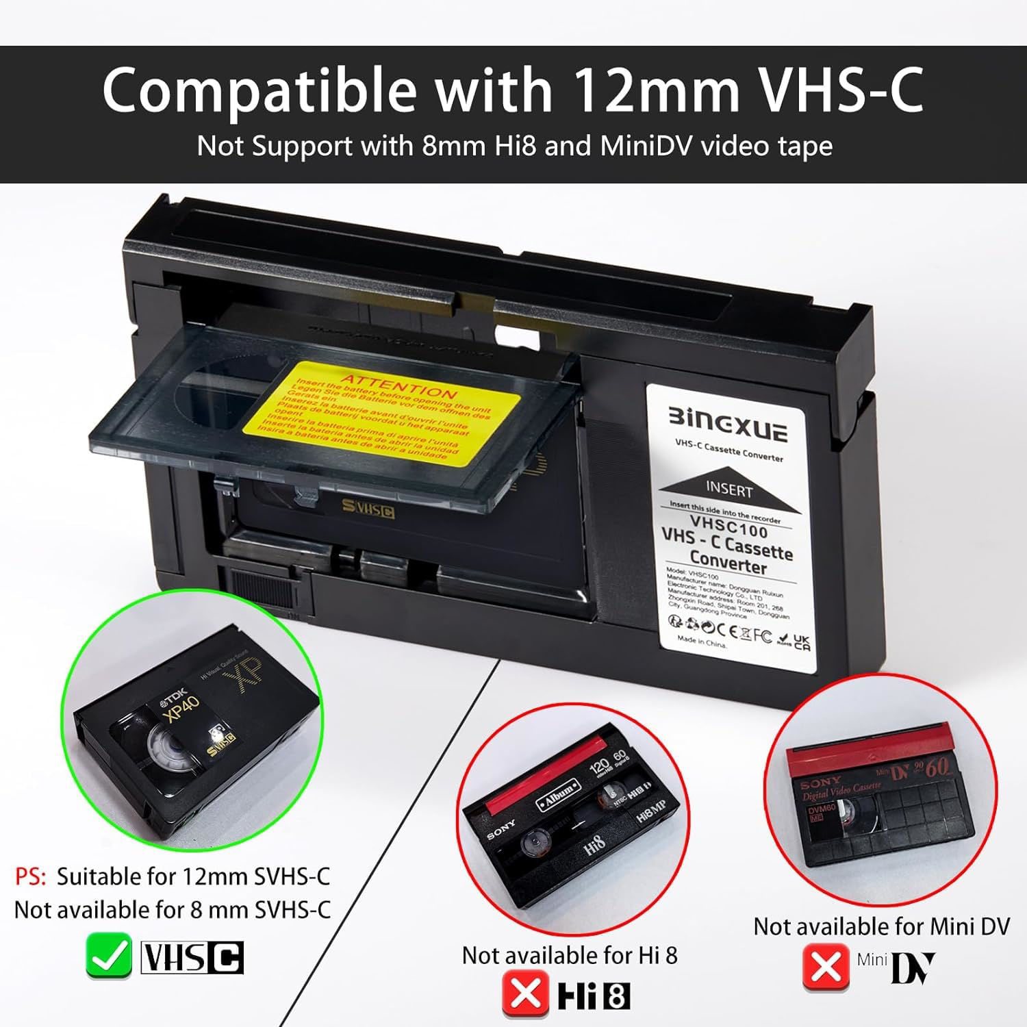 GetUSCart- Bingxue Cassette Adapter, VHS C Compatible 12mm SVHS VHS-C to VHS, Camcorders ...
