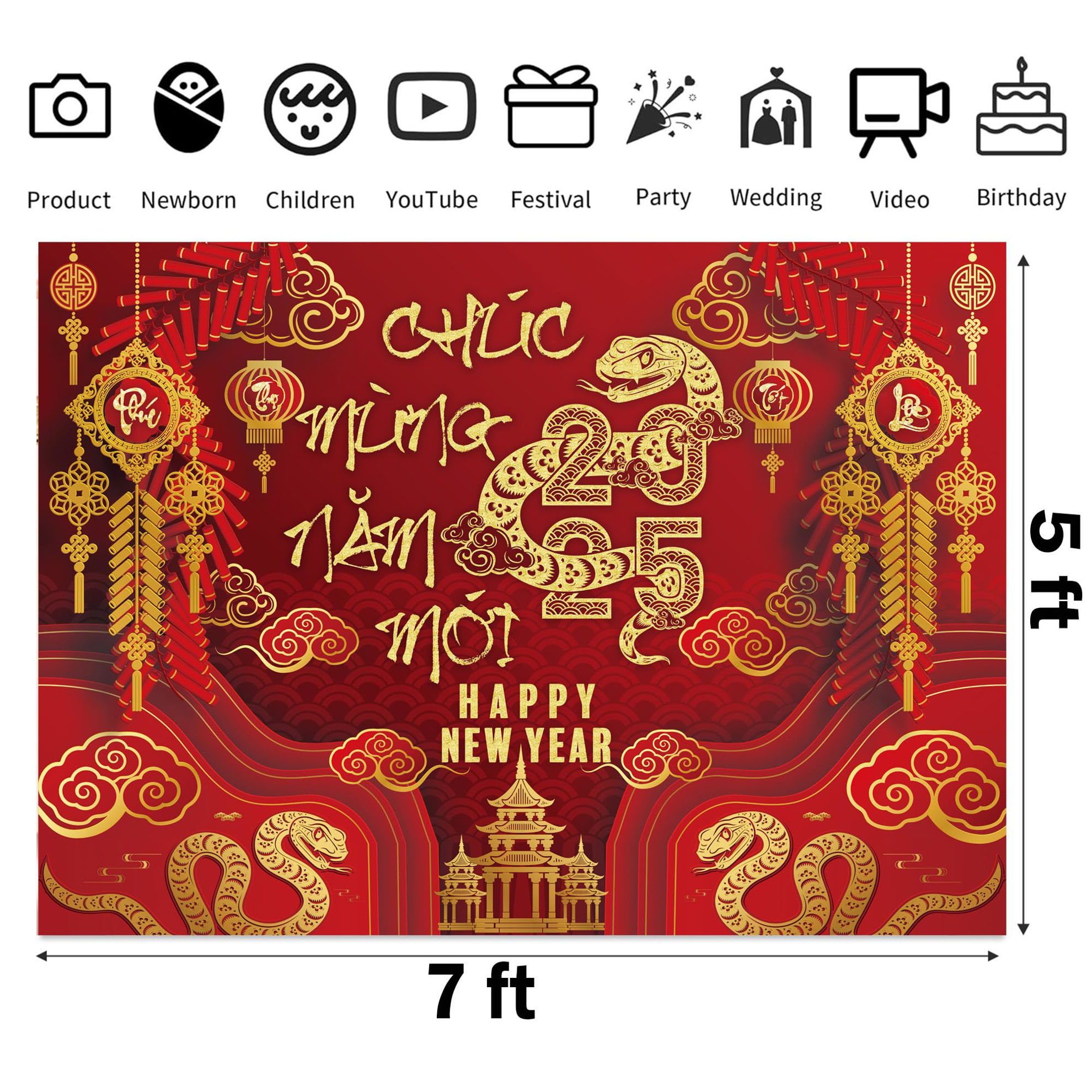 GetUSCart- IRCOR TET Decorations 2025 Vietnamese New Year Backdrop with ...