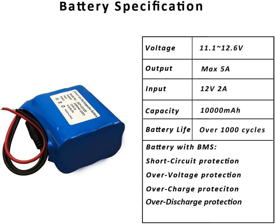 GetUSCart- Seasider 12V 10000mAh Rechargeable Lithium Battery Pack ...