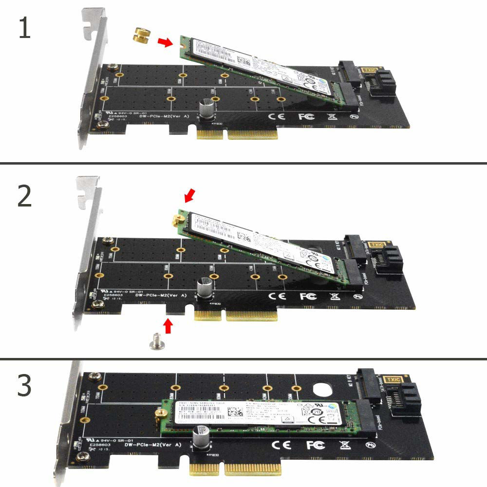 GetUSCart- GODSHARK Dual M.2 PCIe Adapter, M.2 NVME SSD (M Key) or M.2 SATA SSD (B Key) 22110 ...