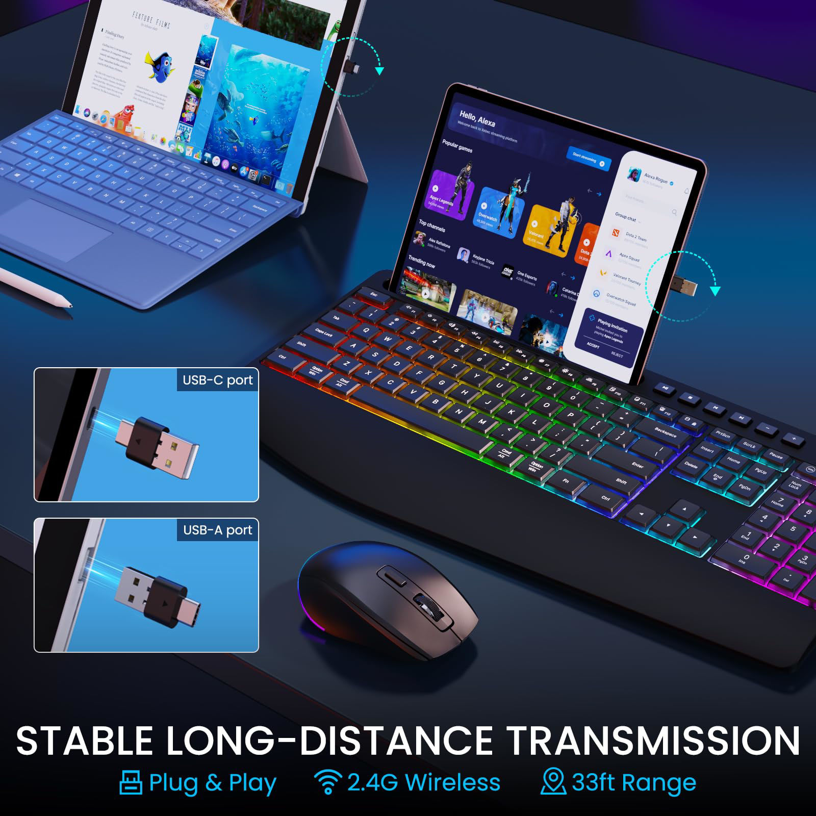 GetUSCart- Wireless Keyboard and Mouse Combo - Dual System RGB Backlit ...