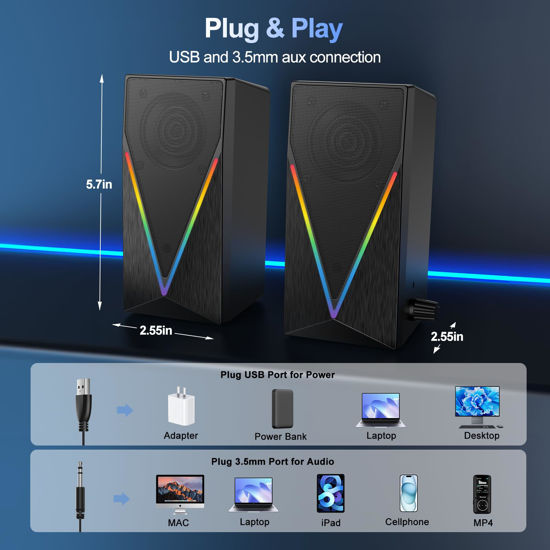 GetUSCart- Computer Speakers, Desktop Speakers with 6 Colorful RGB ...