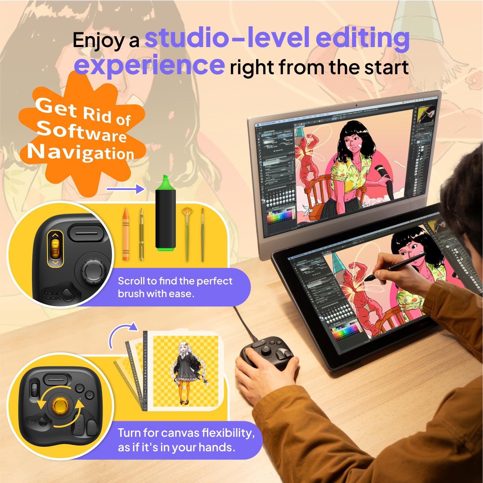 GetUSCart- TourBox Lite, Video Editing Controller Macro Pad, Drawing ...