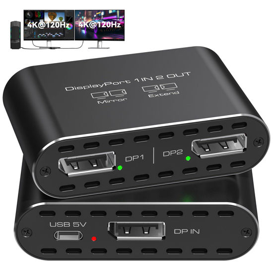 GetUSCart- Dual 4K@120Hz Extended Displayport to 2 DP Adapter Display Port Splitter for Dual ...
