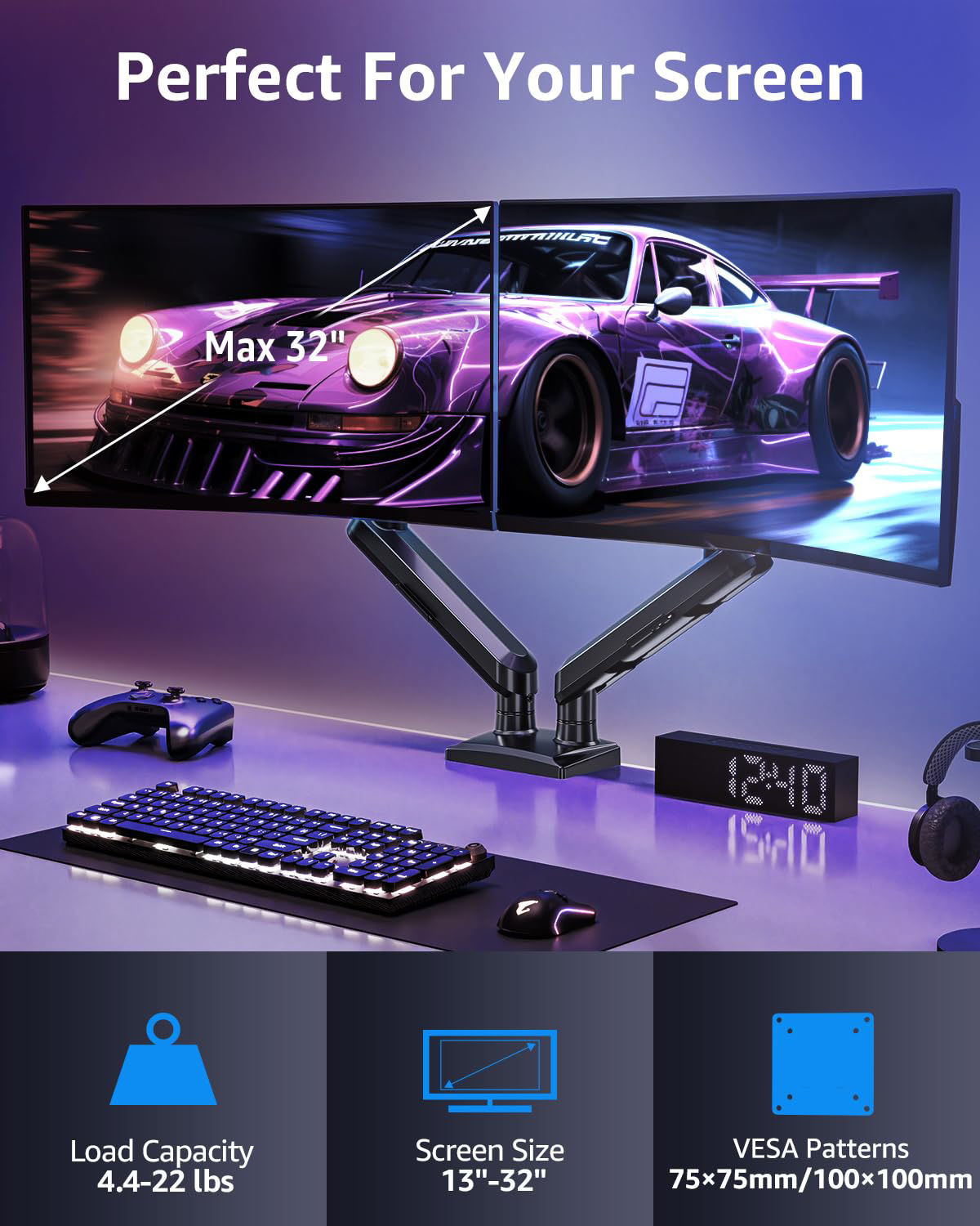 GetUSCart- Dual Monitor Mount for 13-32 inch Screens, Gas Spring ...