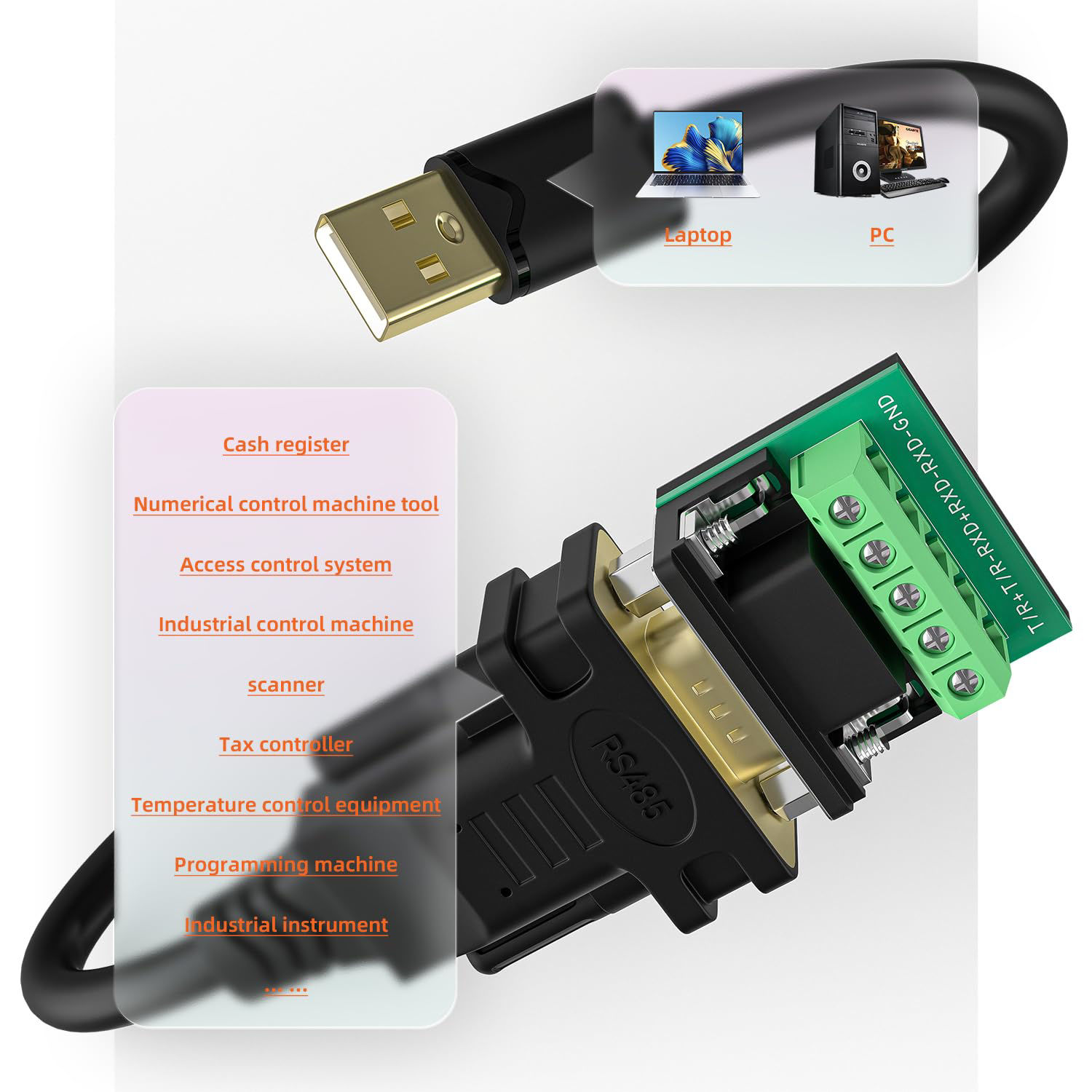 GetUSCart- OIKWAN USB to RS485/RS422 Serial Port Converter Adapter Cable with FTDI Chip Supports ...