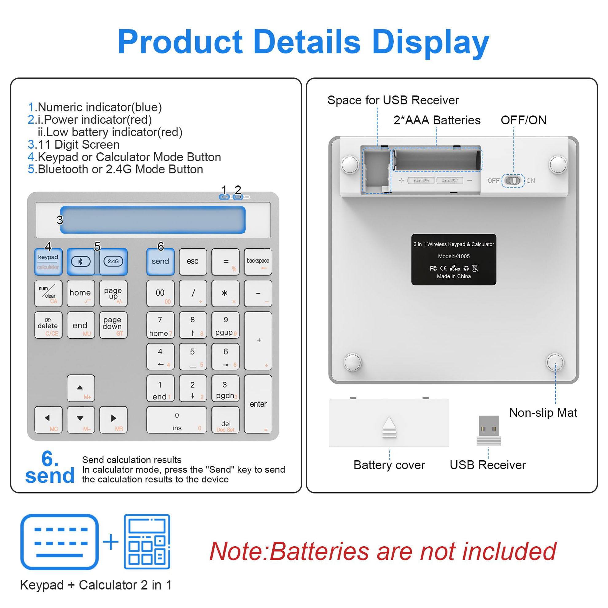GetUSCart- Bluetooth Number Pad - 2.4G Wireless Numeric Keypad with Display Calculator ...