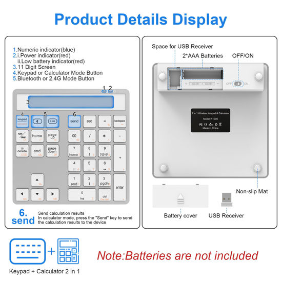 GetUSCart- Bluetooth Number Pad - 2.4G Wireless Numeric Keypad with ...