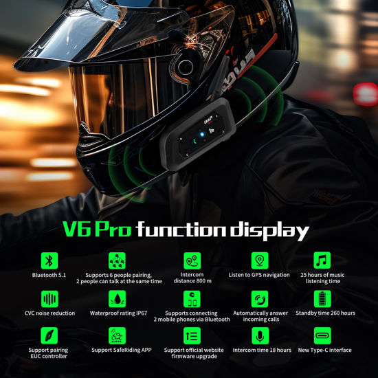 GetUSCart- EJEAS Motorcycle Helmet Bluetooth Headset V6 Pro, 2-Way ...