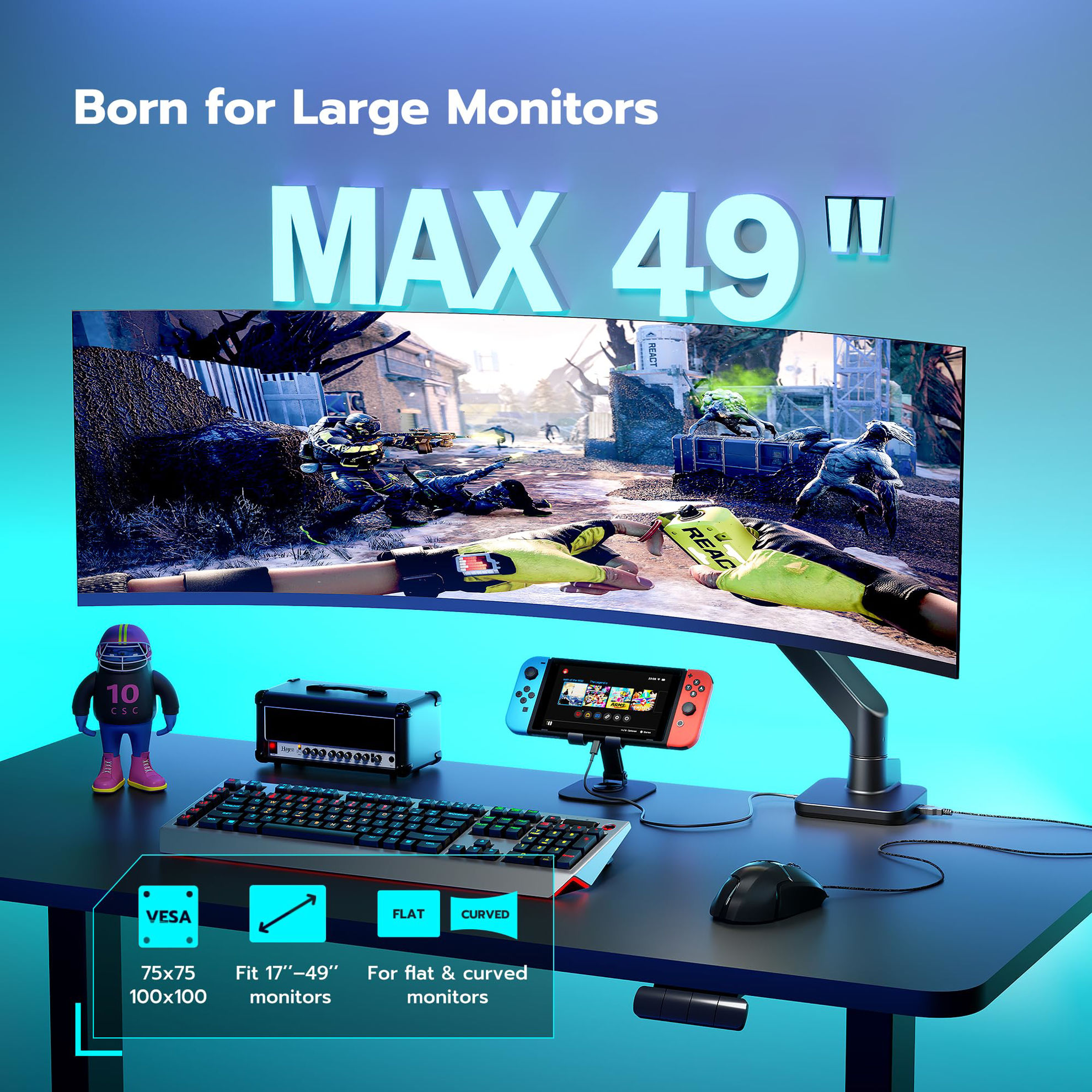 GetUSCart- ARES WING Single Monitor Mount with USB A/C, Ultrawide ...