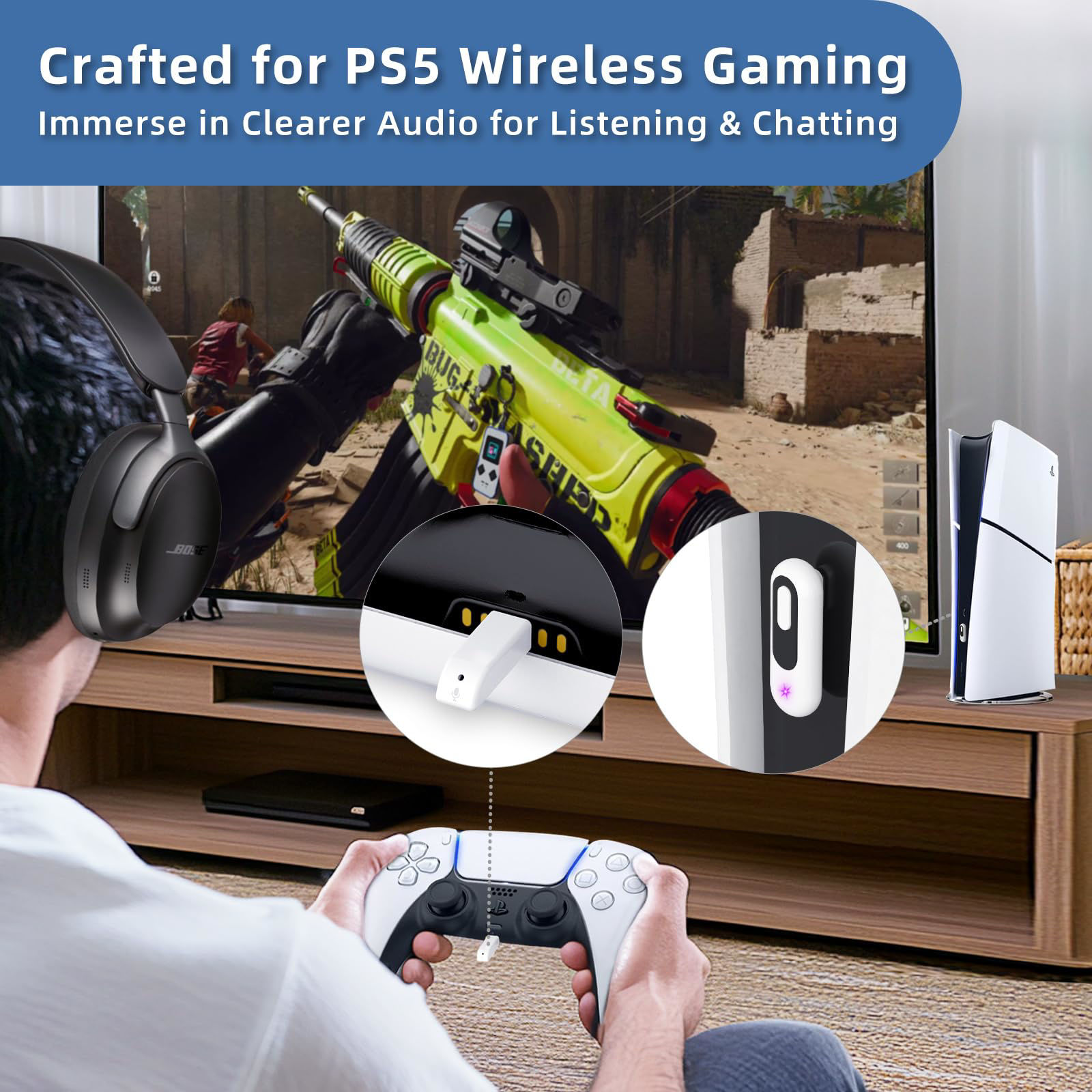 GetUSCart- YOCOWOCO Bluetooth 5.2 Adapter for PS5 with aptX Low Latency ...